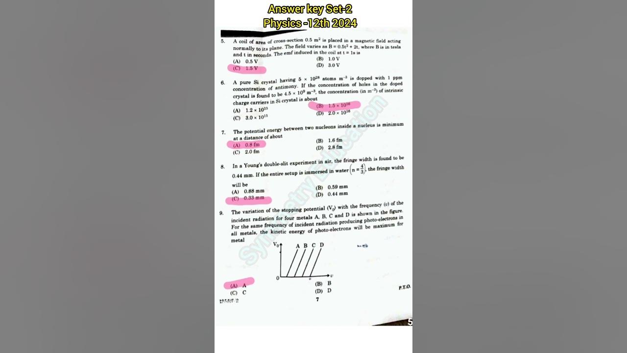 Answer key Physics set-2 CBSE board exam 2024. - YouTube
