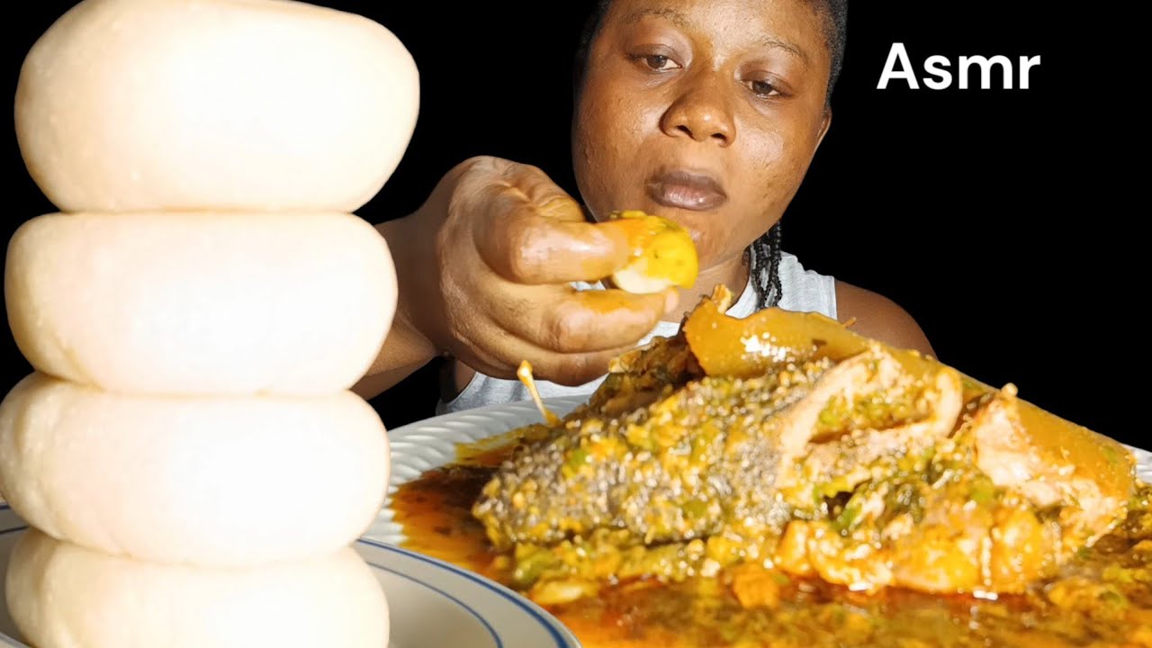 African Food mukbang asmr bitter leaf soup with african fufu Nigeria ...