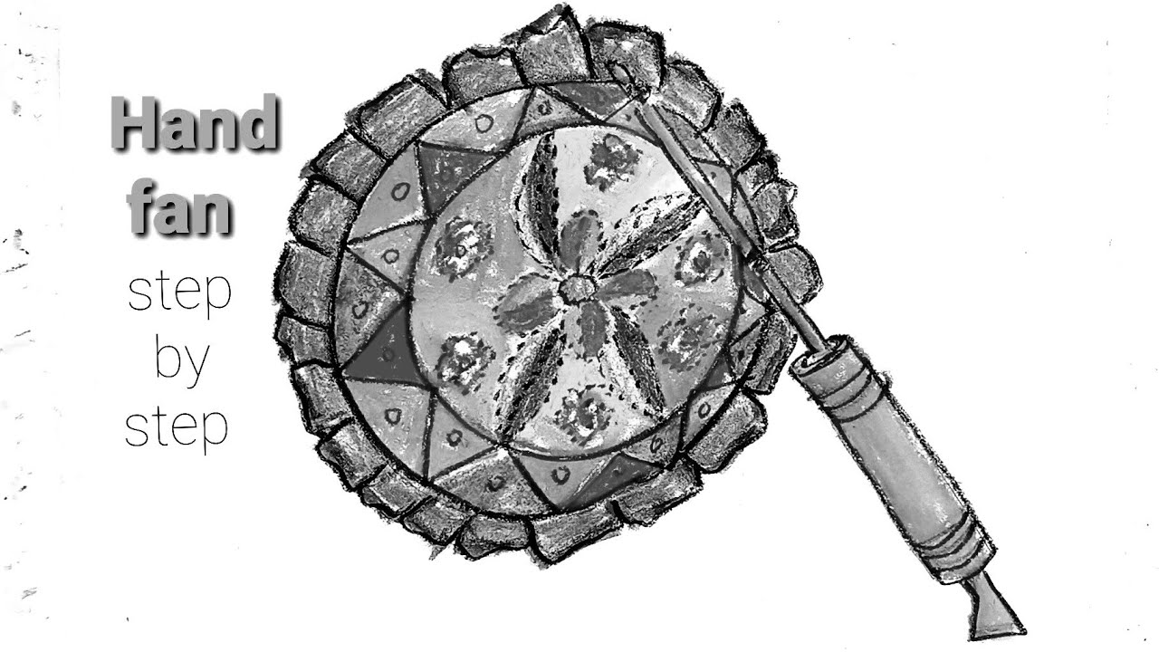 How to draw hand fan step bystep | hand fan art | hand fan drawing ...