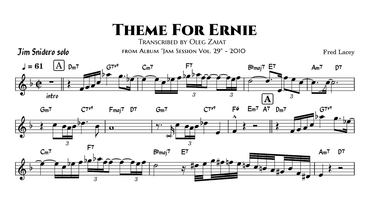 Jim Snidero - Theme For Ernie (Eb transcription) - YouTube