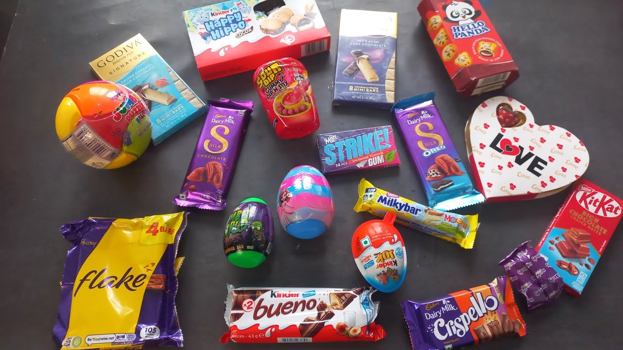 Lots of candies, surprise toys, chocolate opening video, lots of ...