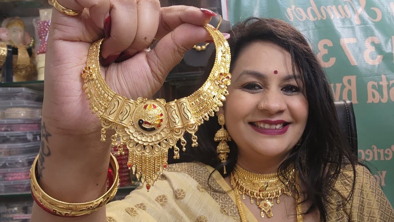 1.5 gm gold polish jewellery set wholesaler new light weight sone jaise ...