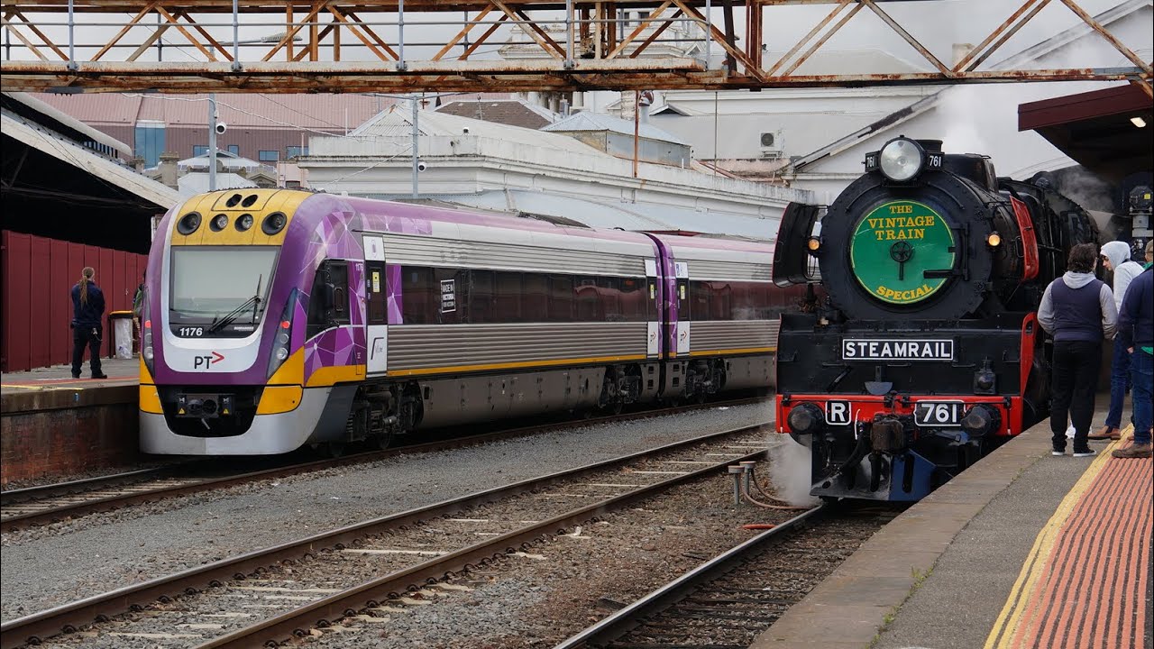 Trains around Ballarat Station,ft Steamrail Eureka Express with R761 ...