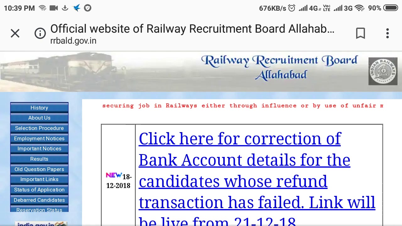 RRB ALP Technician Fee Refund | Change Your Bank Account Details - YouTube