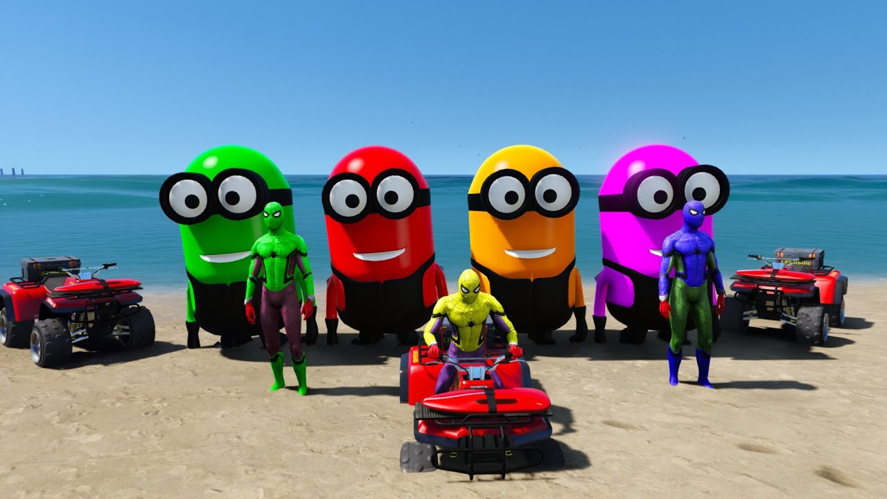 GTA 5 Epic Ragdolls RED SPIDER MAN VS RED MINION VS GREEN MINION ...