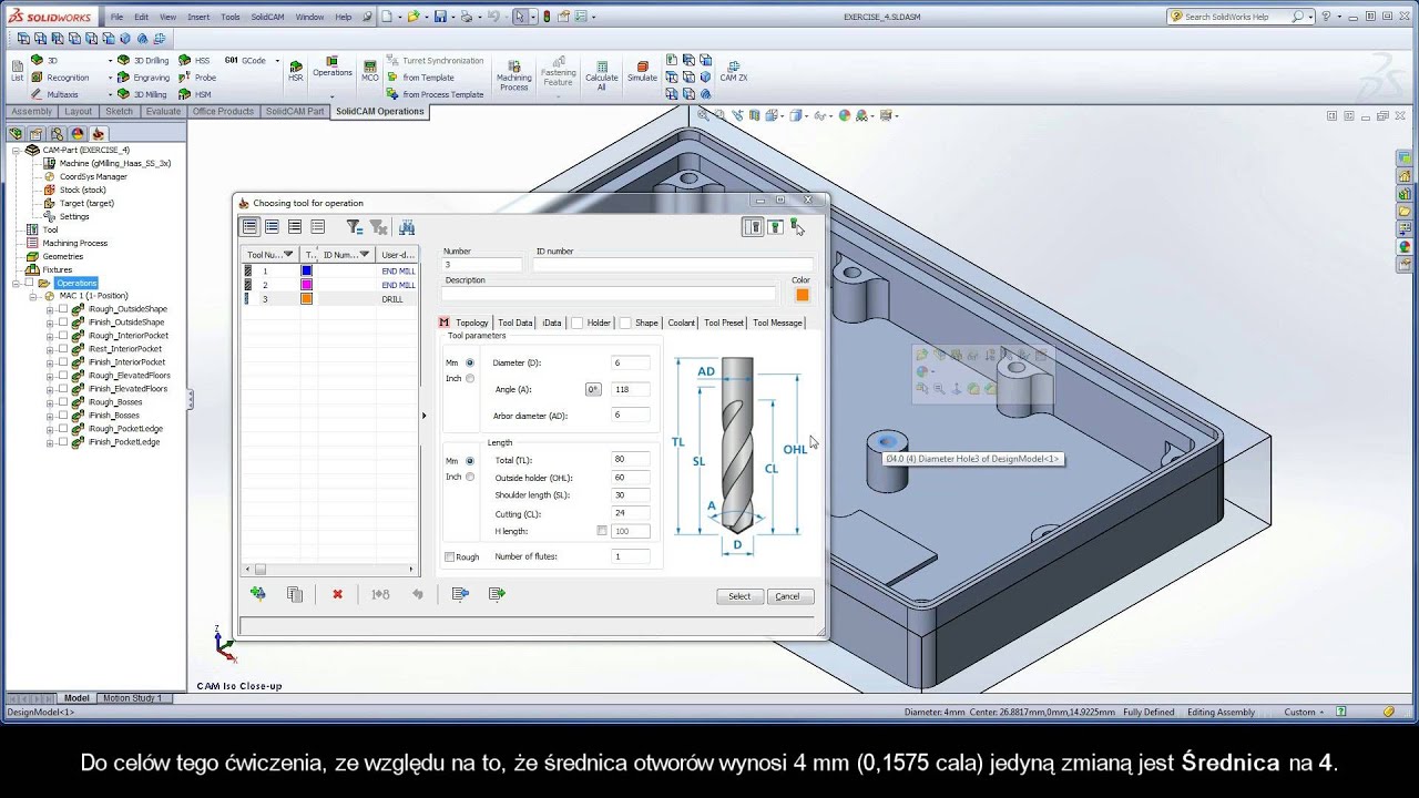 SolidCAM iMachining Training Course - Exer #4: Machine the holes with a Drilling operation (PL ...