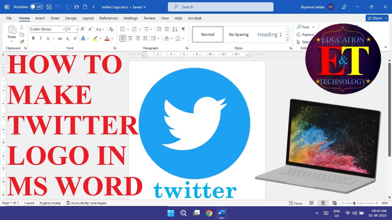 How to make | Twitter Logo Design in Microsoft Word | Tutorial Video ...
