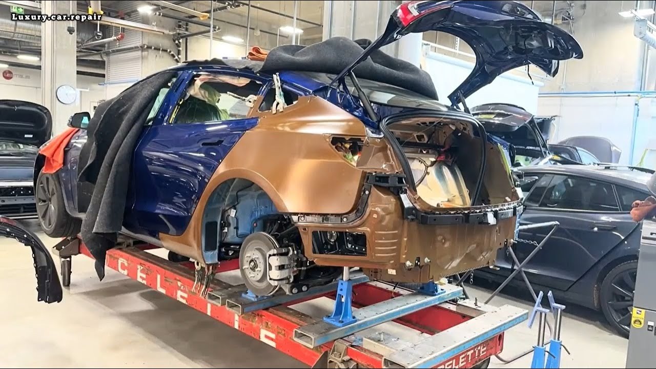(part 3) Step-by-Step Guide: Fixing a Tesla Model 3 Rear End on the ...