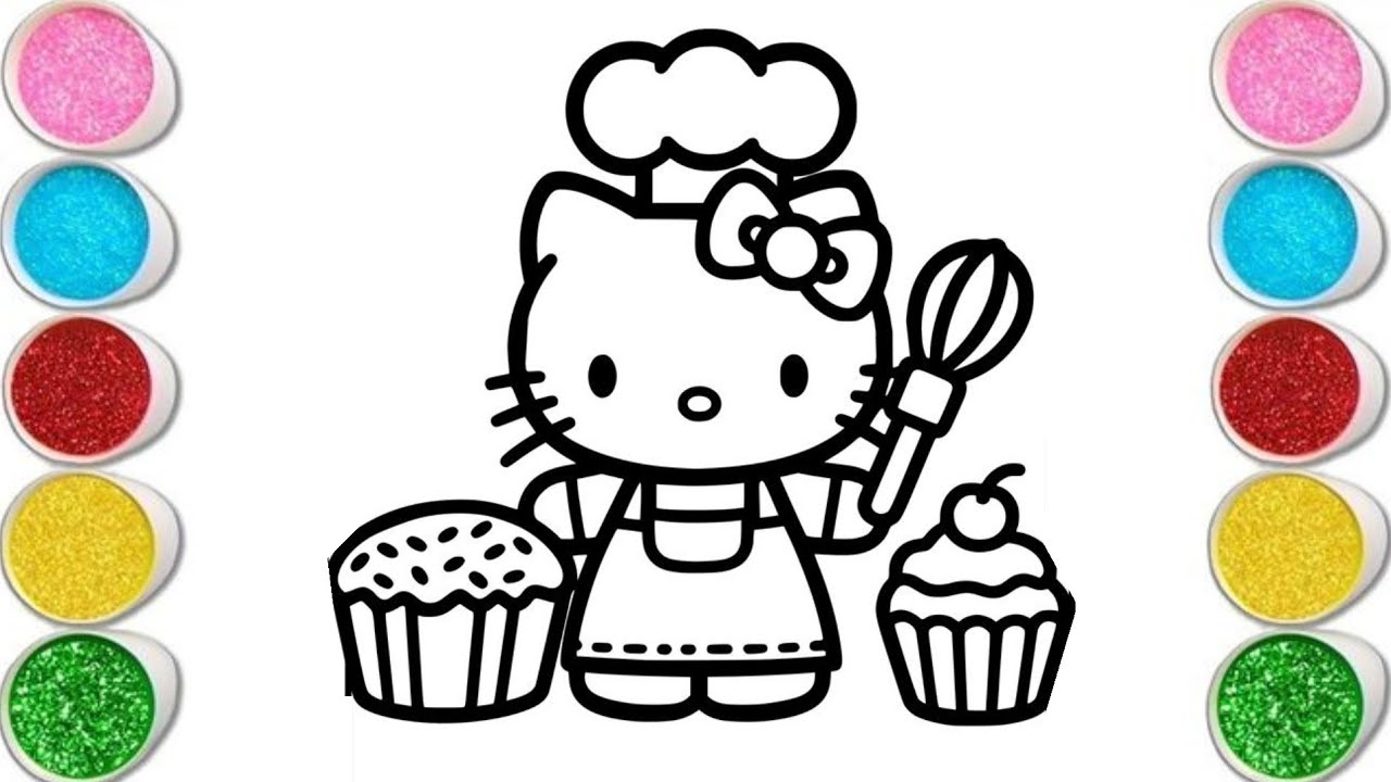 Hello Kitty with Cupcake Drawing, Painting and Coloring for Kids and ...