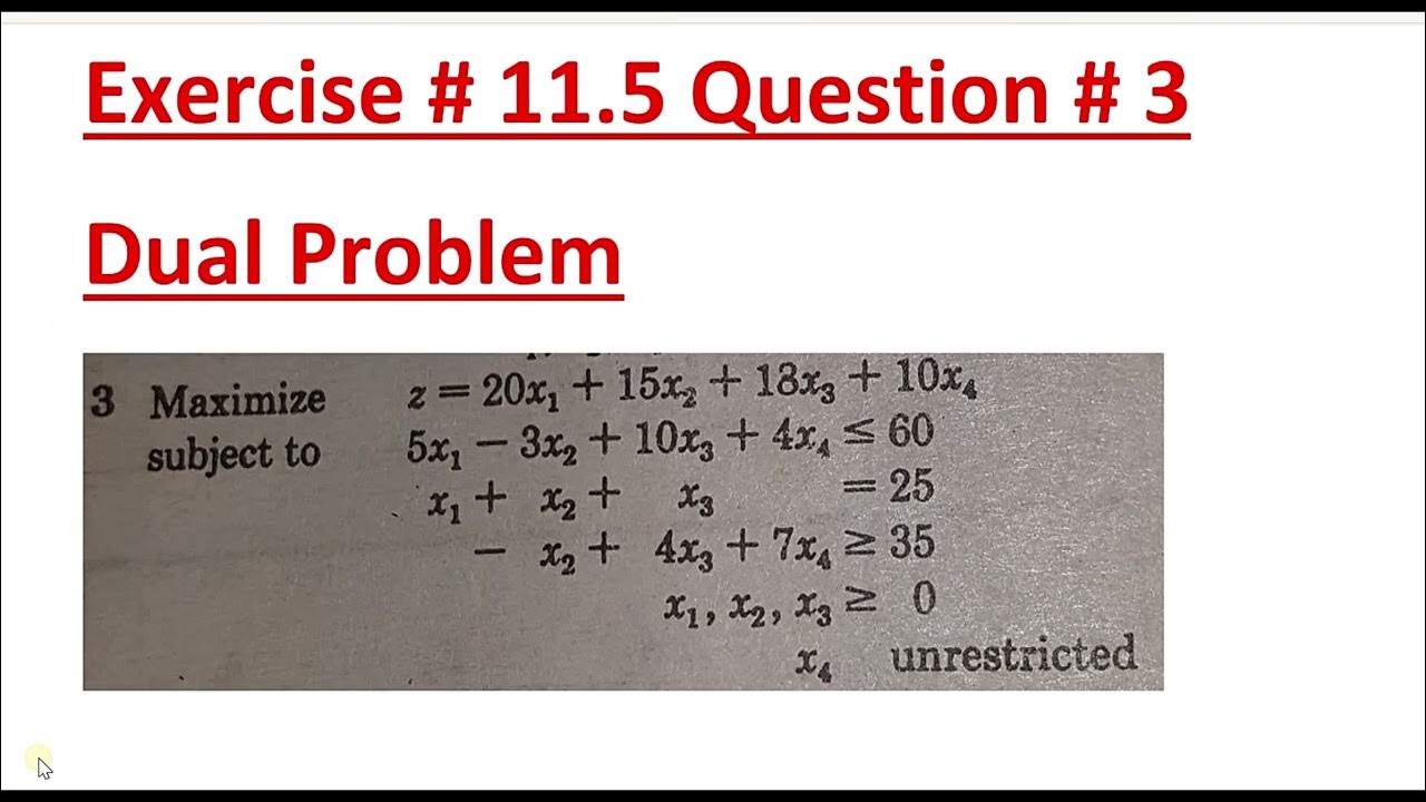 Ex # 11.5 Question # 3 The Dual Problem: Dual of Maximization Linear ...