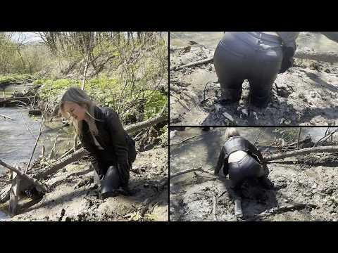 Anastasia gets seriously stuck and lost her boots in the mud