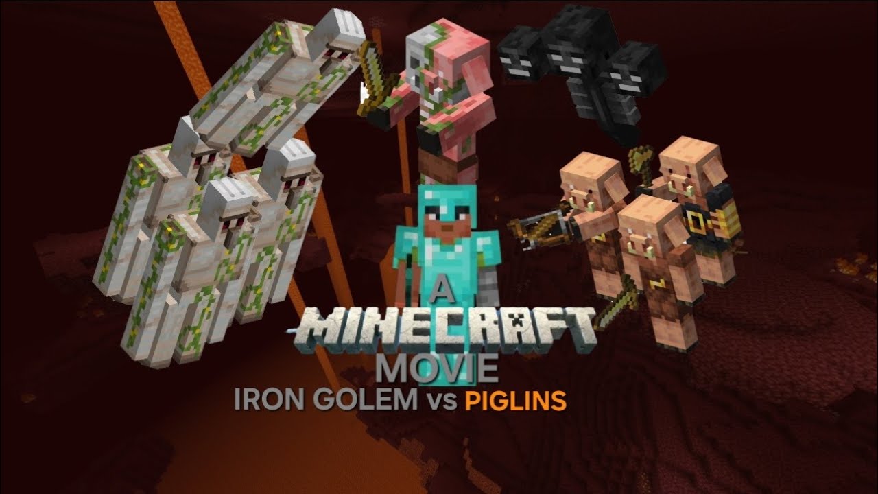 a minecraft movie : iron golem vs piglins (2025) - YouTube