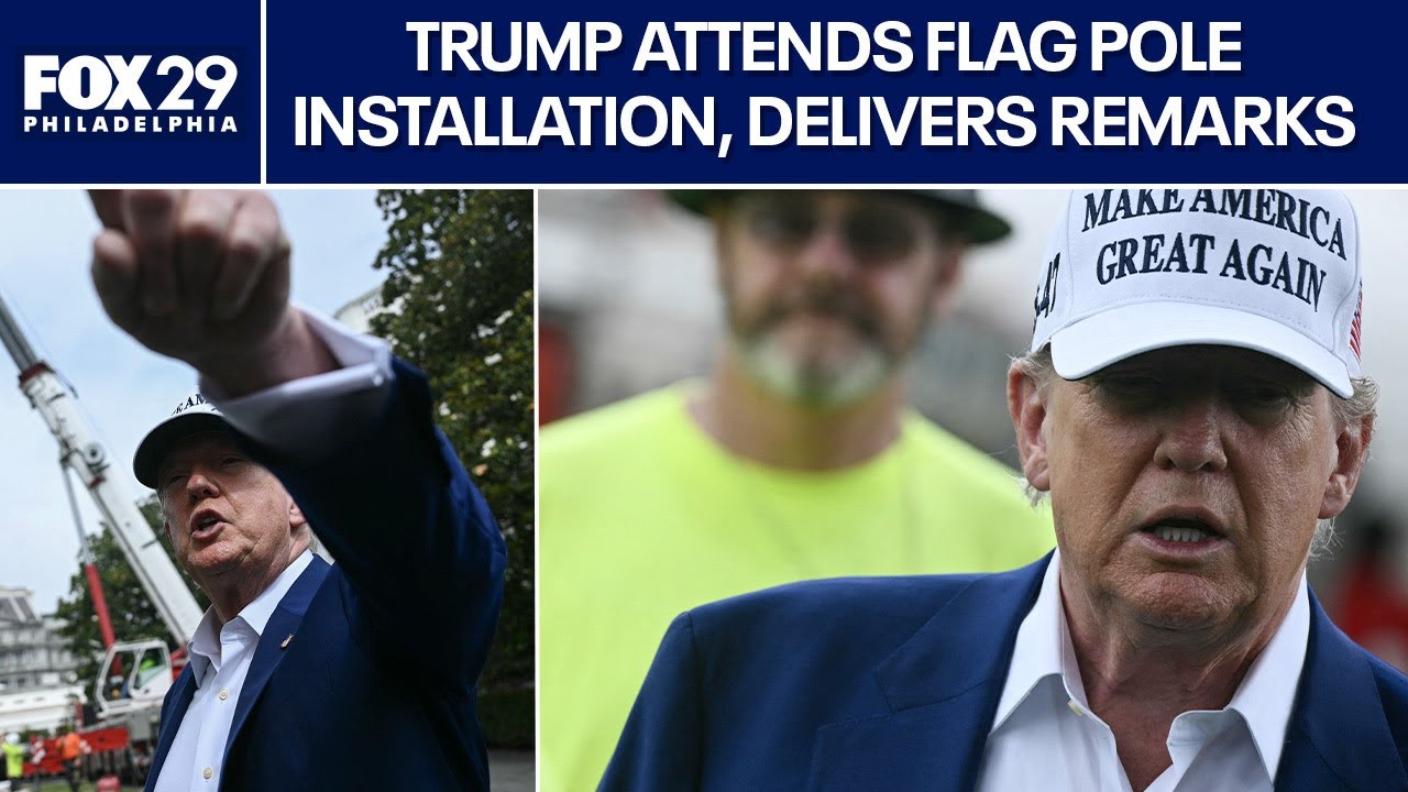 Trump delivers remarks at White House flag pole installation - YouTube