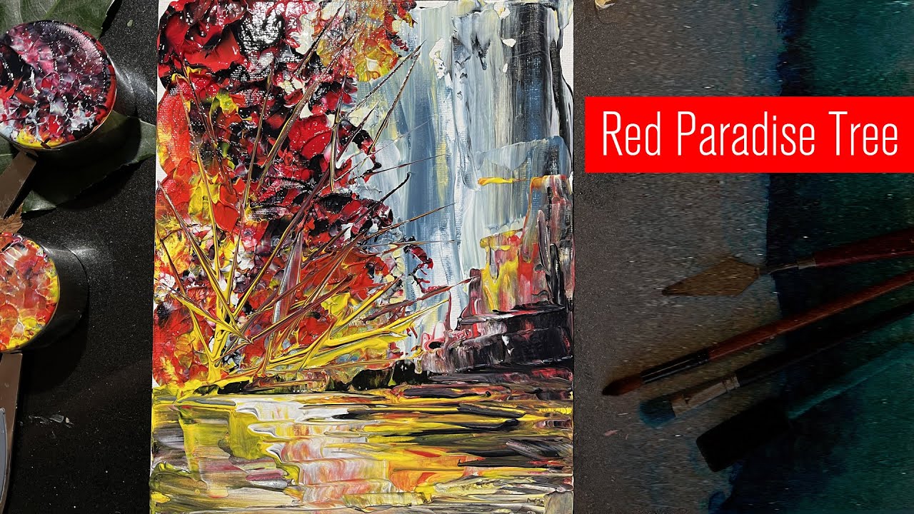 Red Paradise Tree Acrylic Painting - YouTube