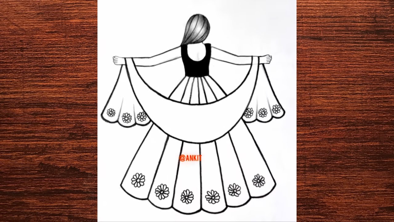 How to draw girl with lehenga drawing || easy lehenga drawing with ...