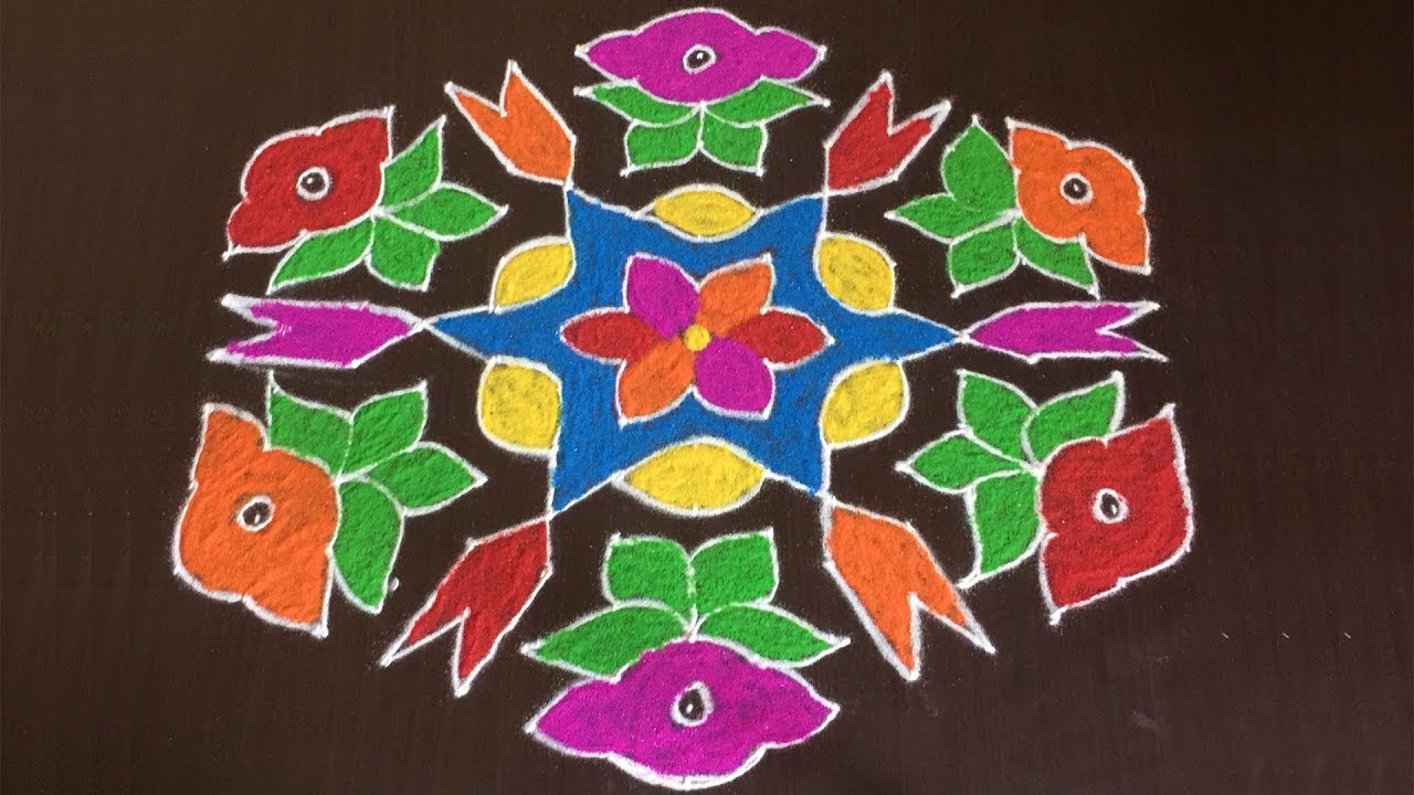BEAUTIFUL FLOWERS RANGOLI DESIGNS FOR SANKRANTI WITH 15 TO 8 DOTS - YouTube