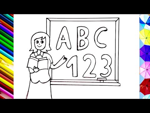 Teacher Teaching ABC 123 || Teacher drawing || ABC 123 alphabet Drawing ...