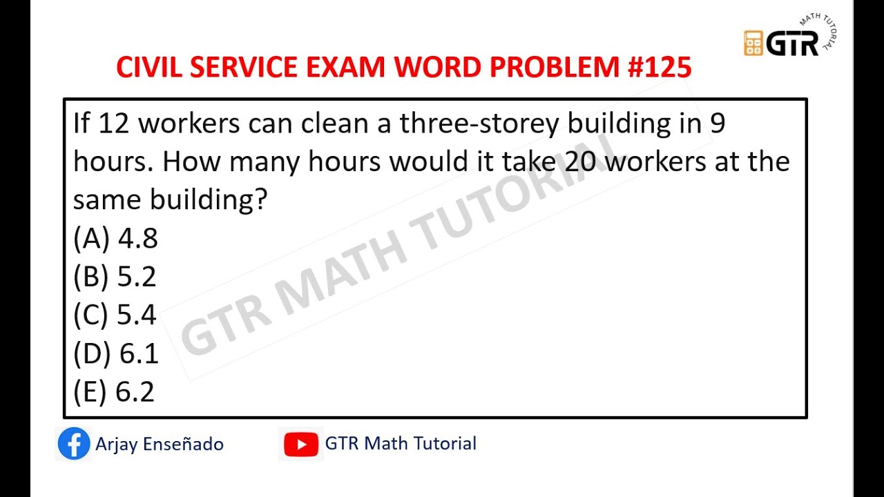 Civil Service Exam Word Problem #125 - YouTube