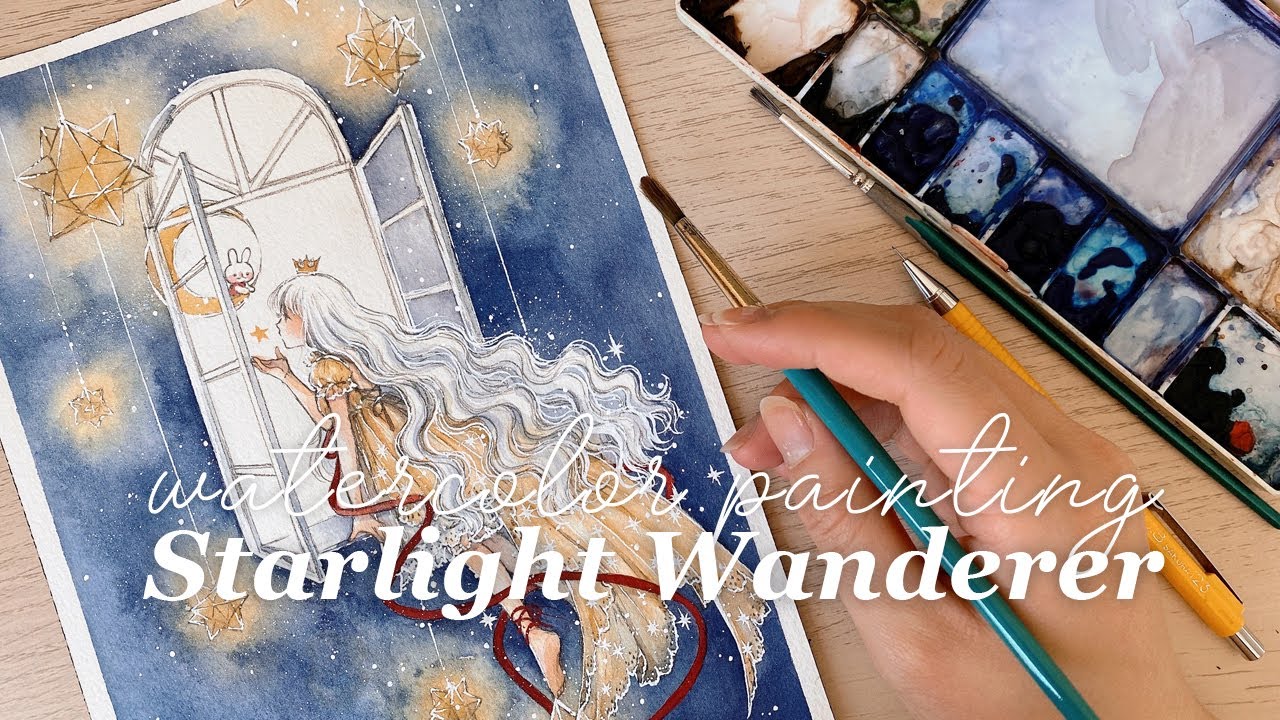 Starlight Wanderer watercolor painting process - YouTube
