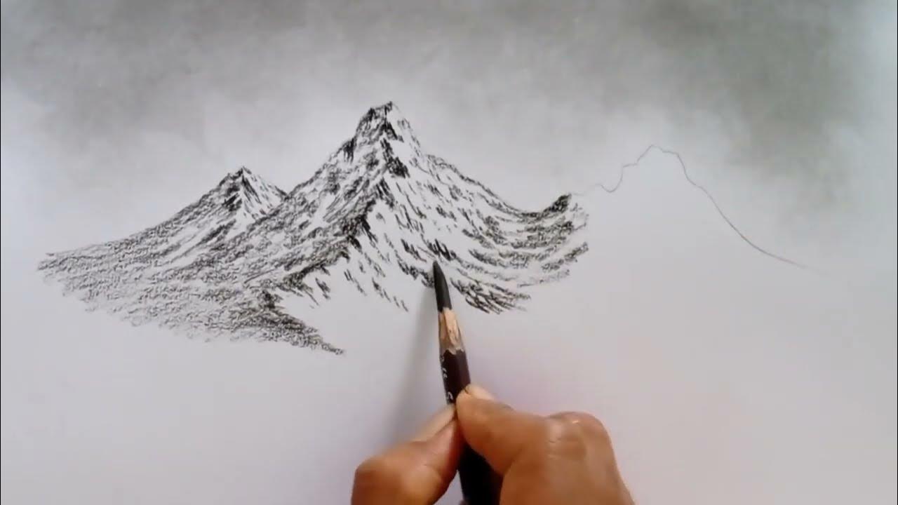How to draw a mountain landscape easy steps by pencil // Pencil drawing ...