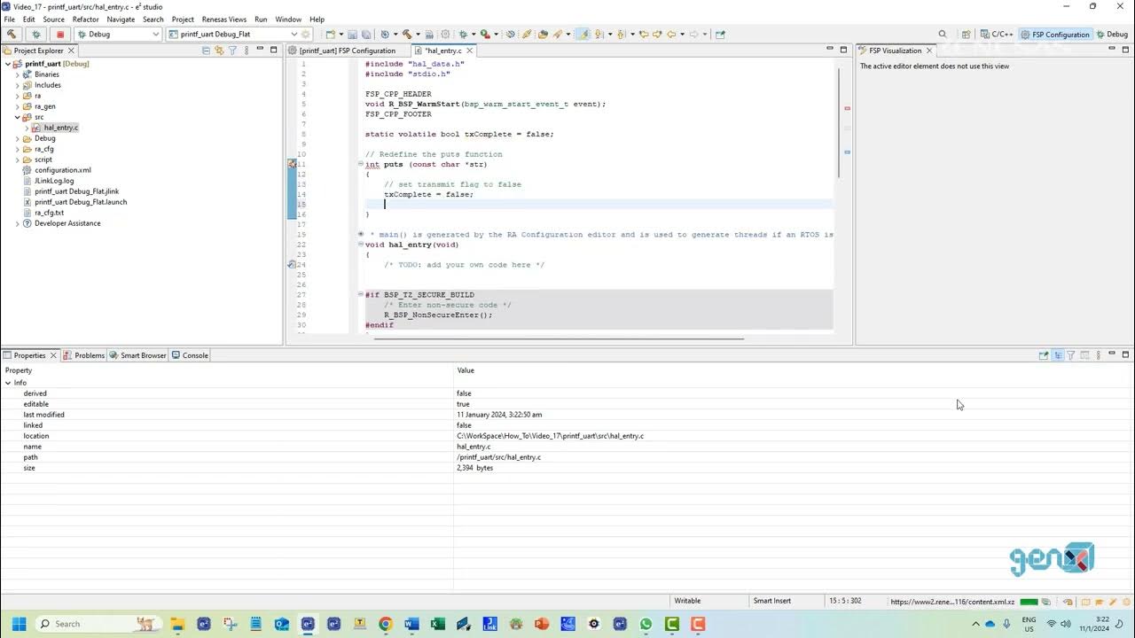 17- How to redirect printf to UART to print messages on PC serial terminal using Renesas RA6M4 ...