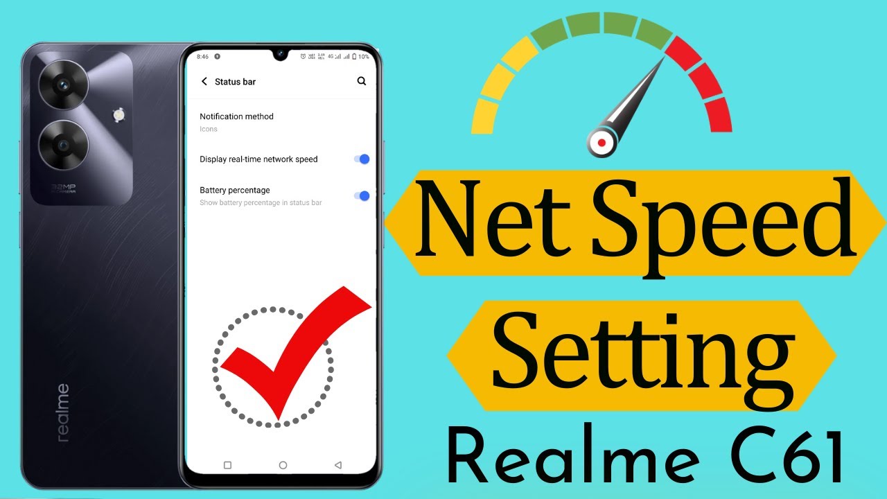 Realme C61 Me Net Speed ShowKaise Kare | Realme C61 Show Network Speed ...