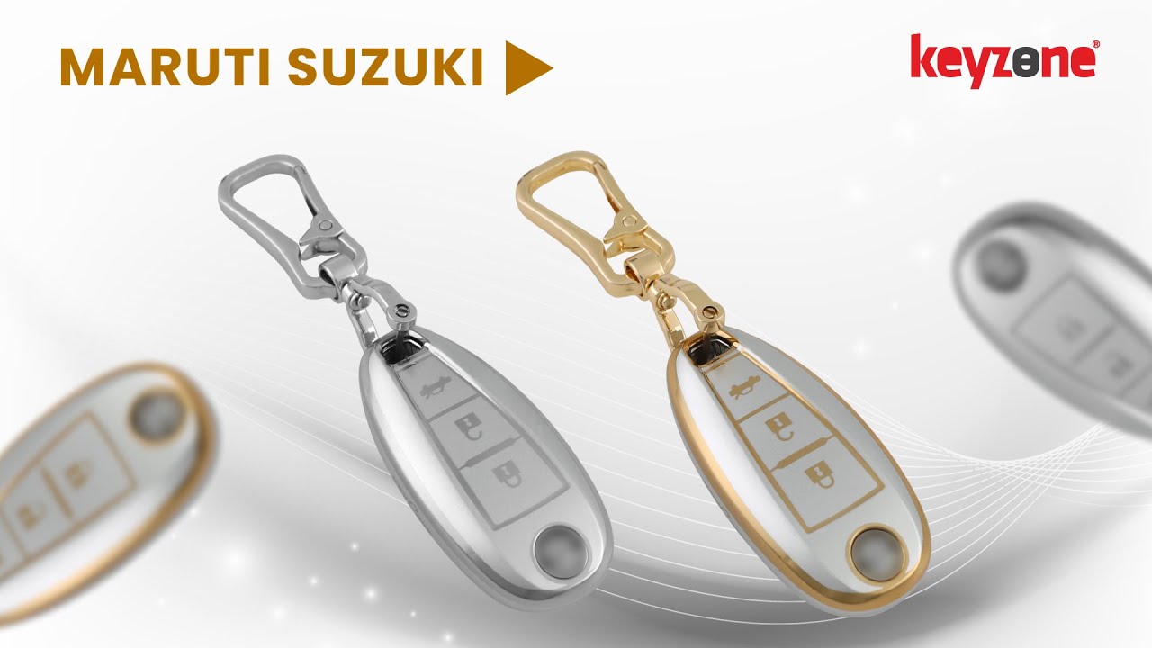 Keyzone silver/gold dust key cover & keychain for Baleno Ciaz Ignis ...