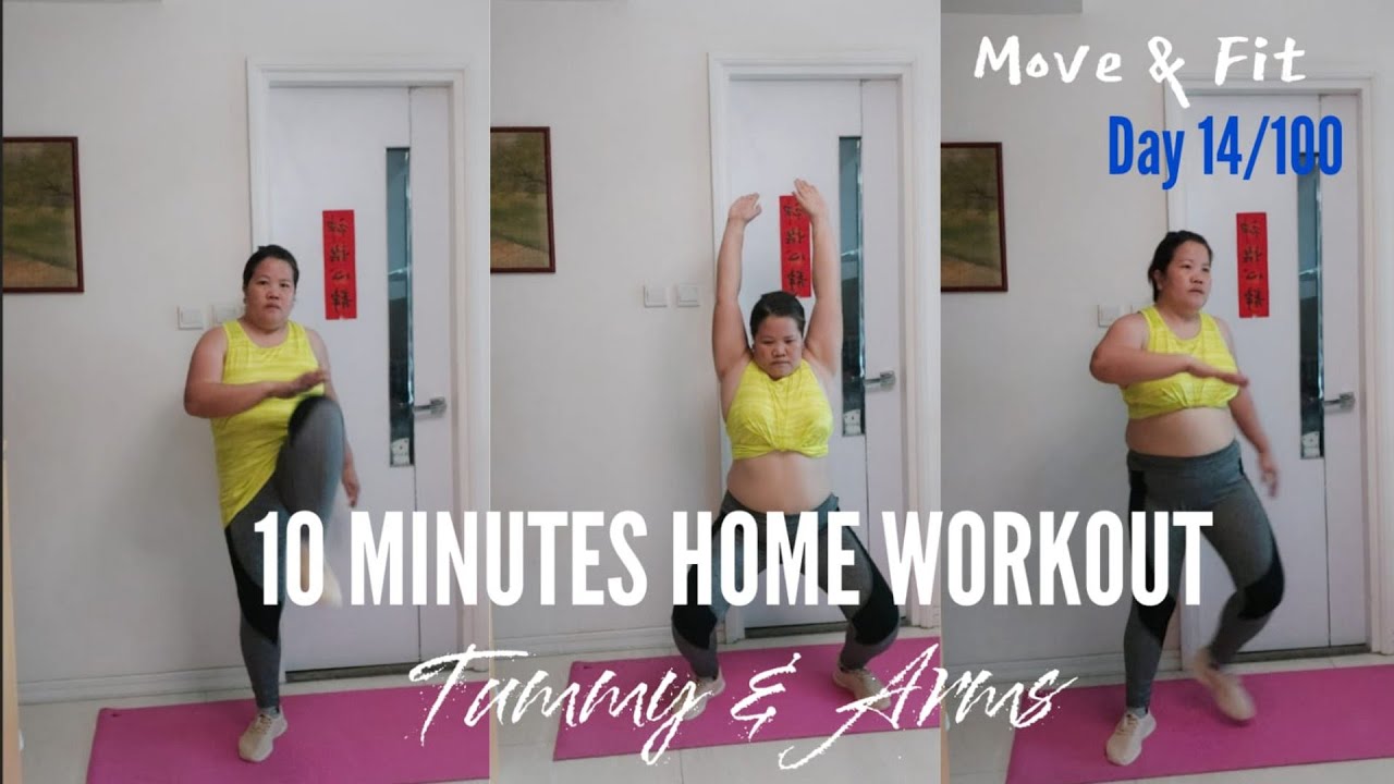 10 MINUTES HOME WORKOUT | ARMS and TUMMY |Day 14/100 - YouTube
