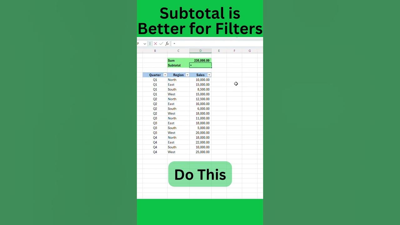 Excel Tip: Subtotal Better than Sum #excel #excelshortcuts #exceltips #exceltricks # ...