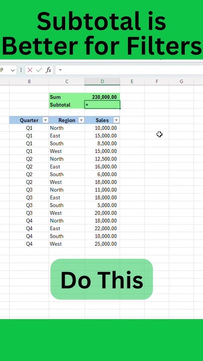 Excel Tip: Subtotal Better than Sum #excel #excelshortcuts #exceltips #exceltricks # ...
