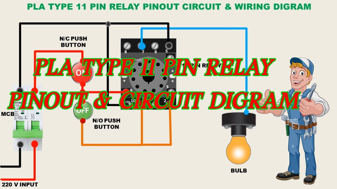 PLA Type 11 Pin Relay Pinout Circuit and Wiring Diagram - YouTube