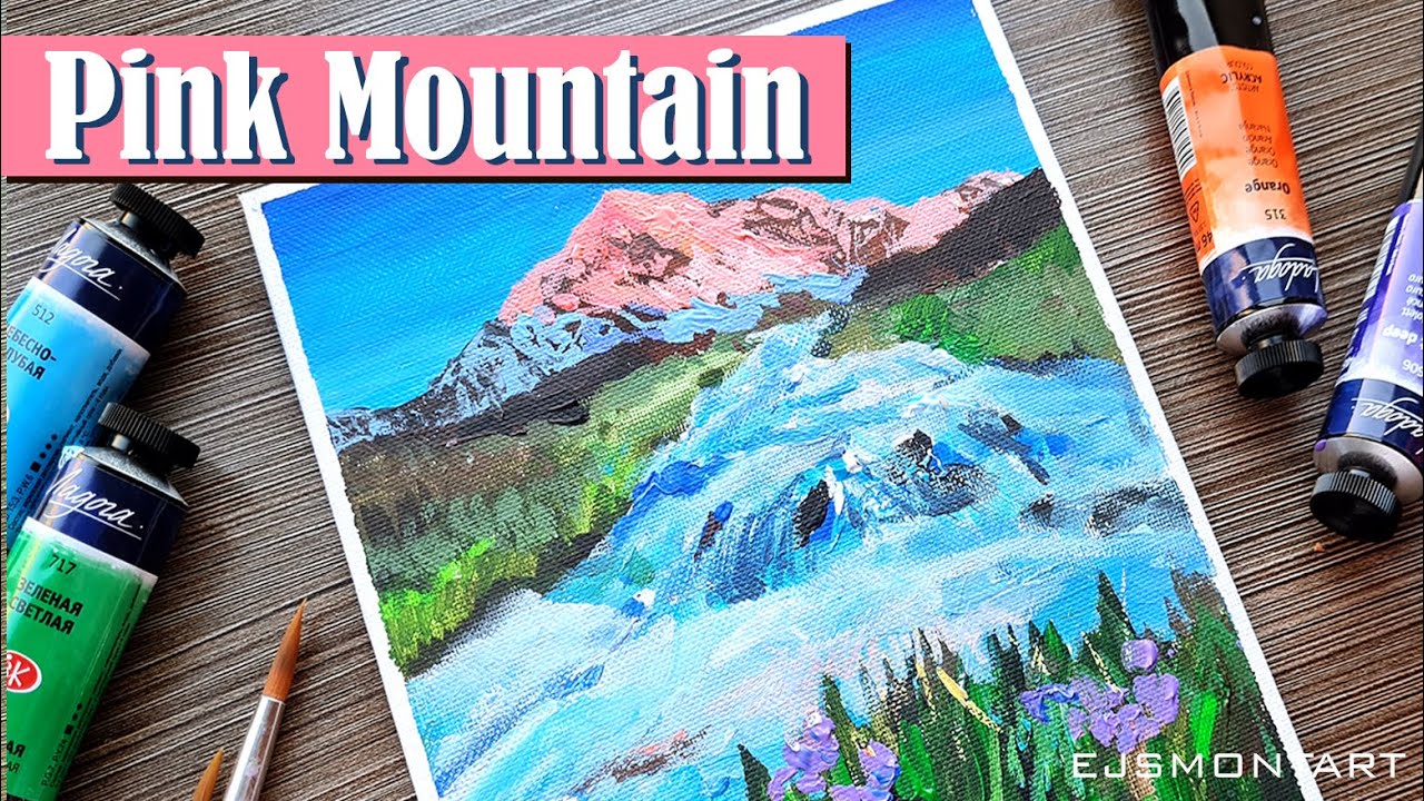 Landscape Drawing / Pink Mountain / Scenery / Acrylics / Acrylic ...