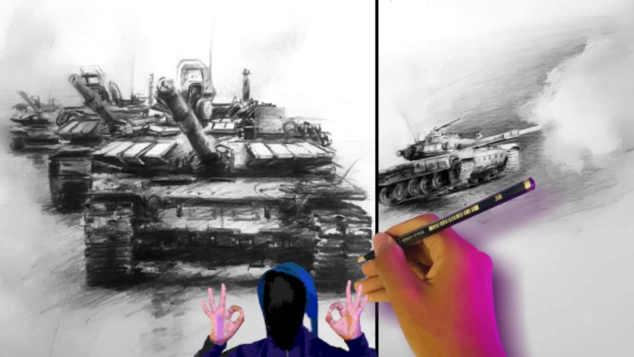 T 90 Tank Drawing || cara menggambar tank baja - YouTube