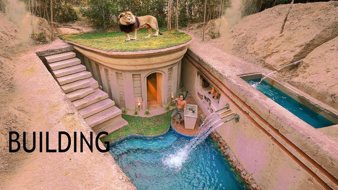 100 Days Building a Modern Underground Hut: Grass Roof & Pool - YouTube
