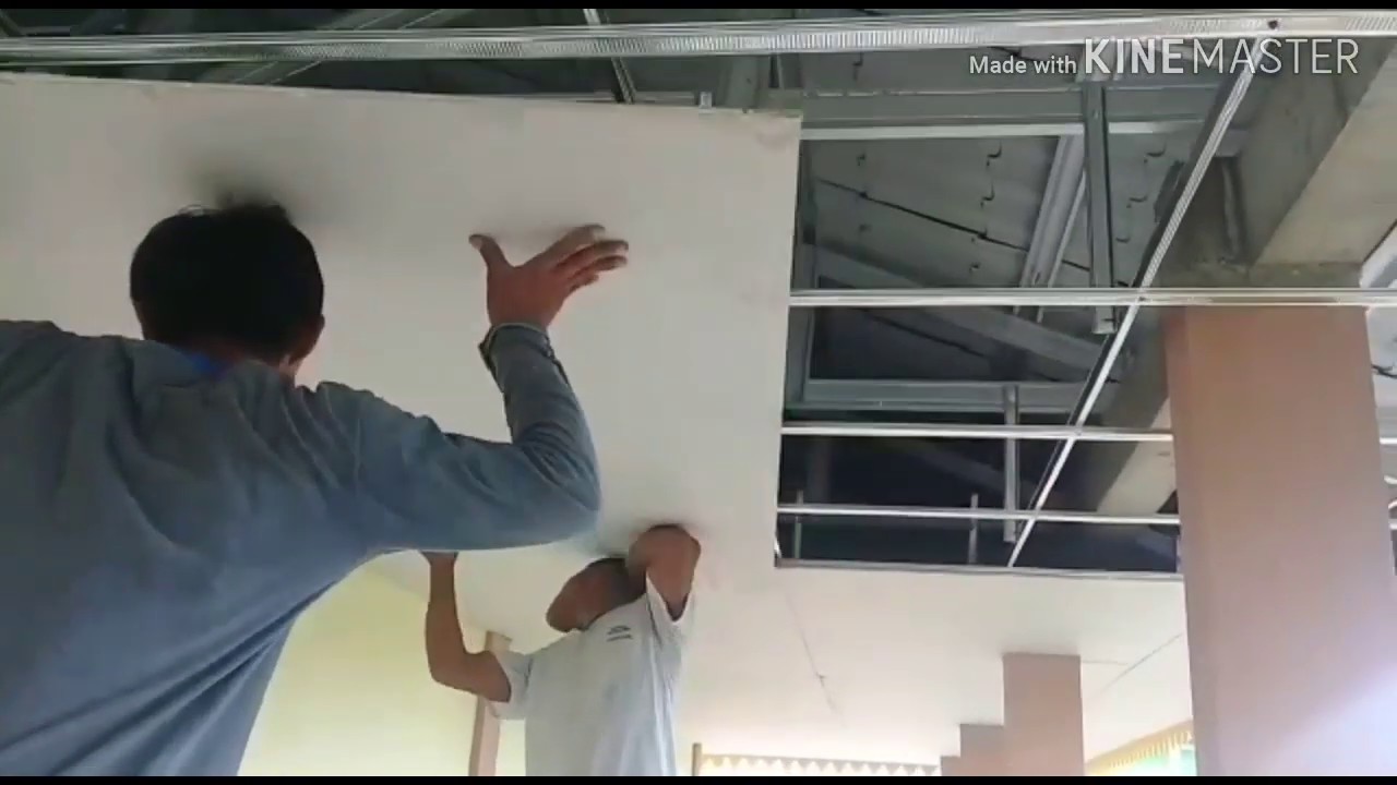 Memasang Plafond Gypsum Rangka eka furing untuk Teras rumah - YouTube
