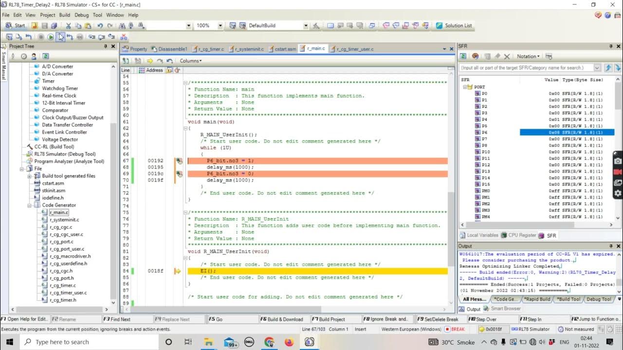RL78 Microcontroller Cubesuite+ Programming Tutorial Delay Function usingTimer Array Unit Video6 ...