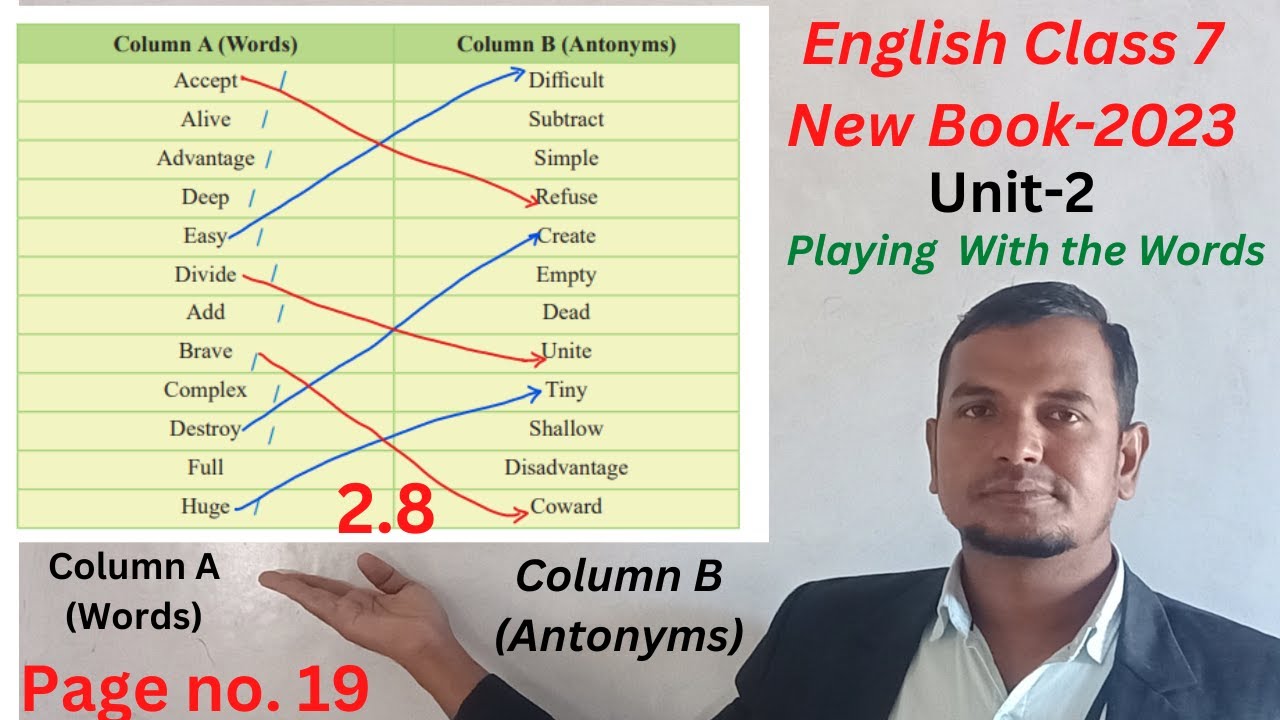 English Class 7, Playing with the words, 2.8 unit 2, Columns A and B ...