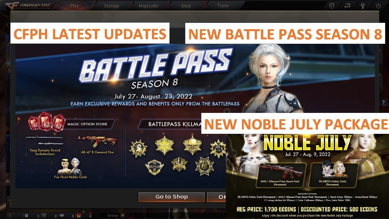 CROSSFIRE PH LATEST UPDATES NEW BATTLE PASS SEASON 8 & NOBLE JULY ...