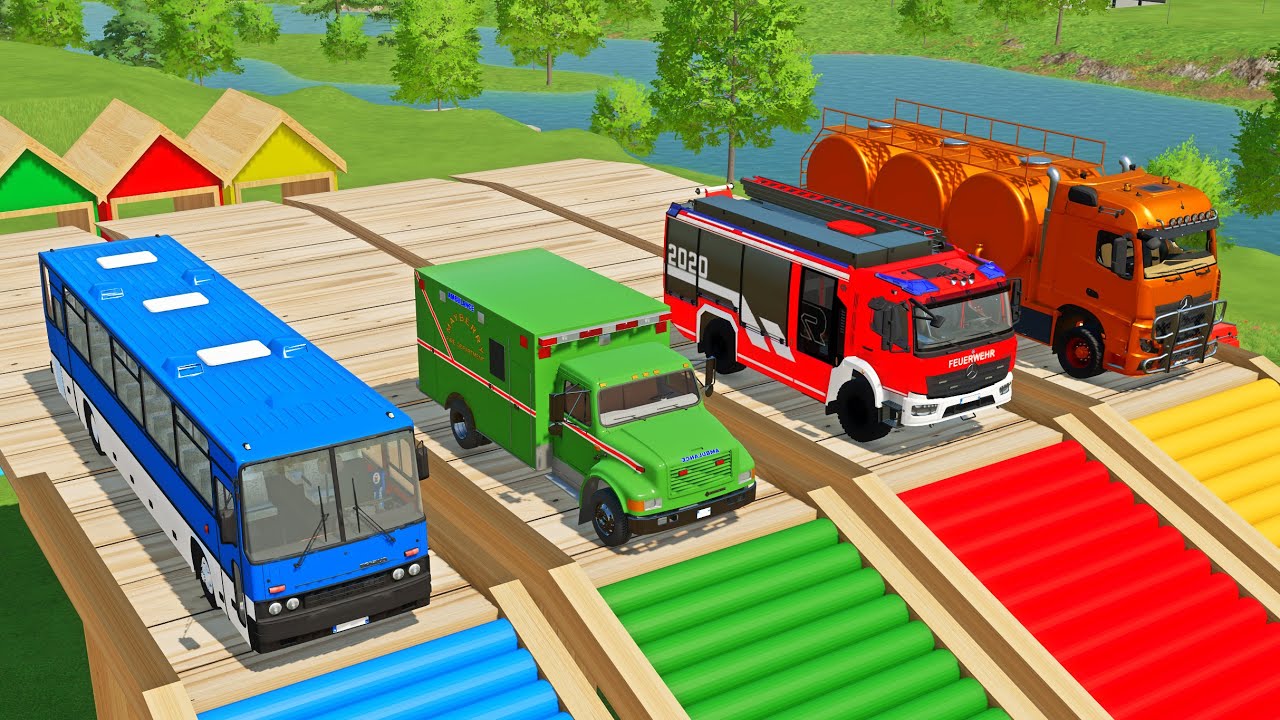 TRANSPORTING FIRE DEPARTEMENT, BUS, TANK TRUCK, AMBULANCE, FIRE TRUCK ...