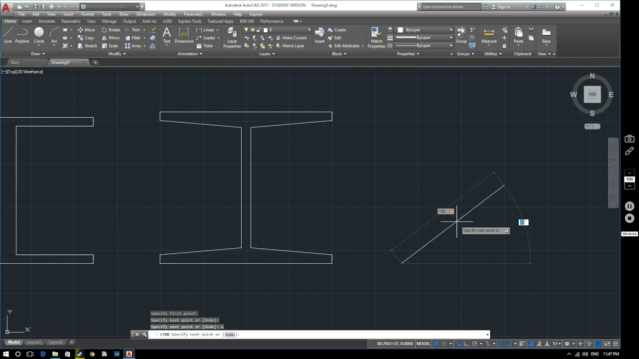 AutoCAD 2017 Tutorial: Lines using direct distance. - YouTube