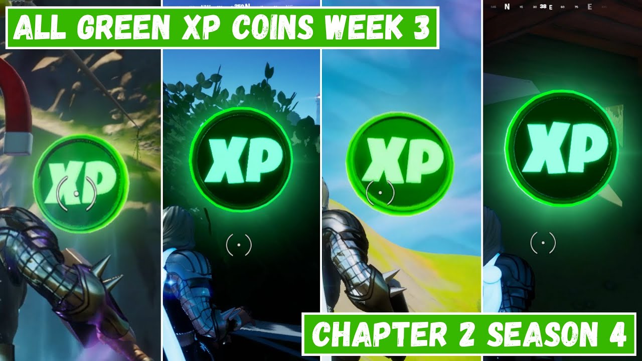 All 4 Green XP Coins Locations Week 3! - Dream of Green Punch Card ...