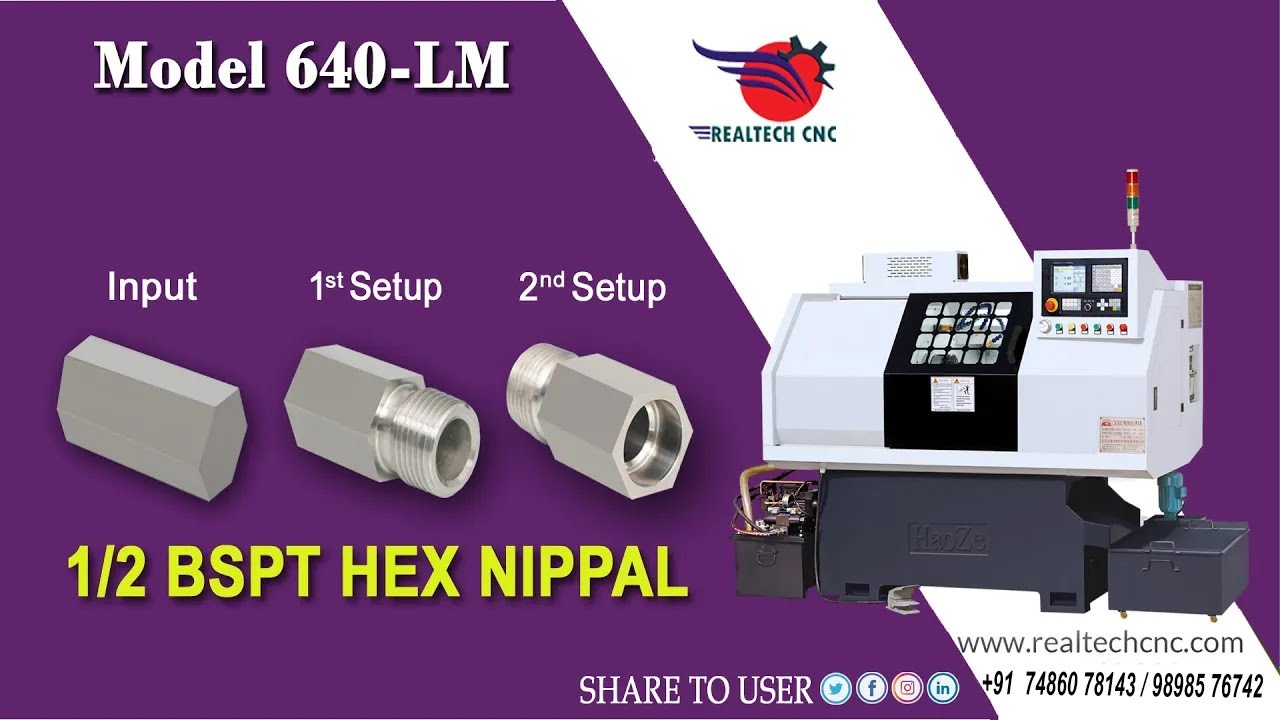 1/2 BSPT HEX NIPPAL | RealTech CNC Machine VD-143 - YouTube