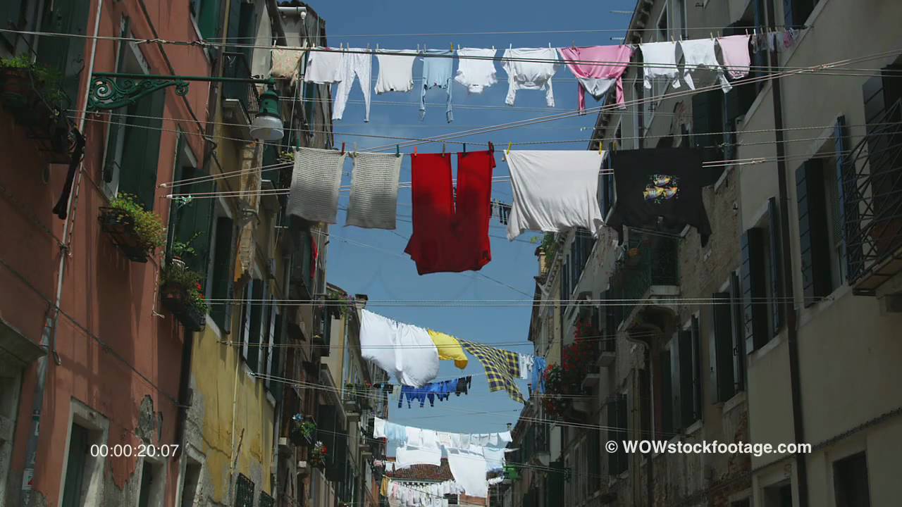 Washing hangs from clothes line between houses, Venice SF0392 - YouTube