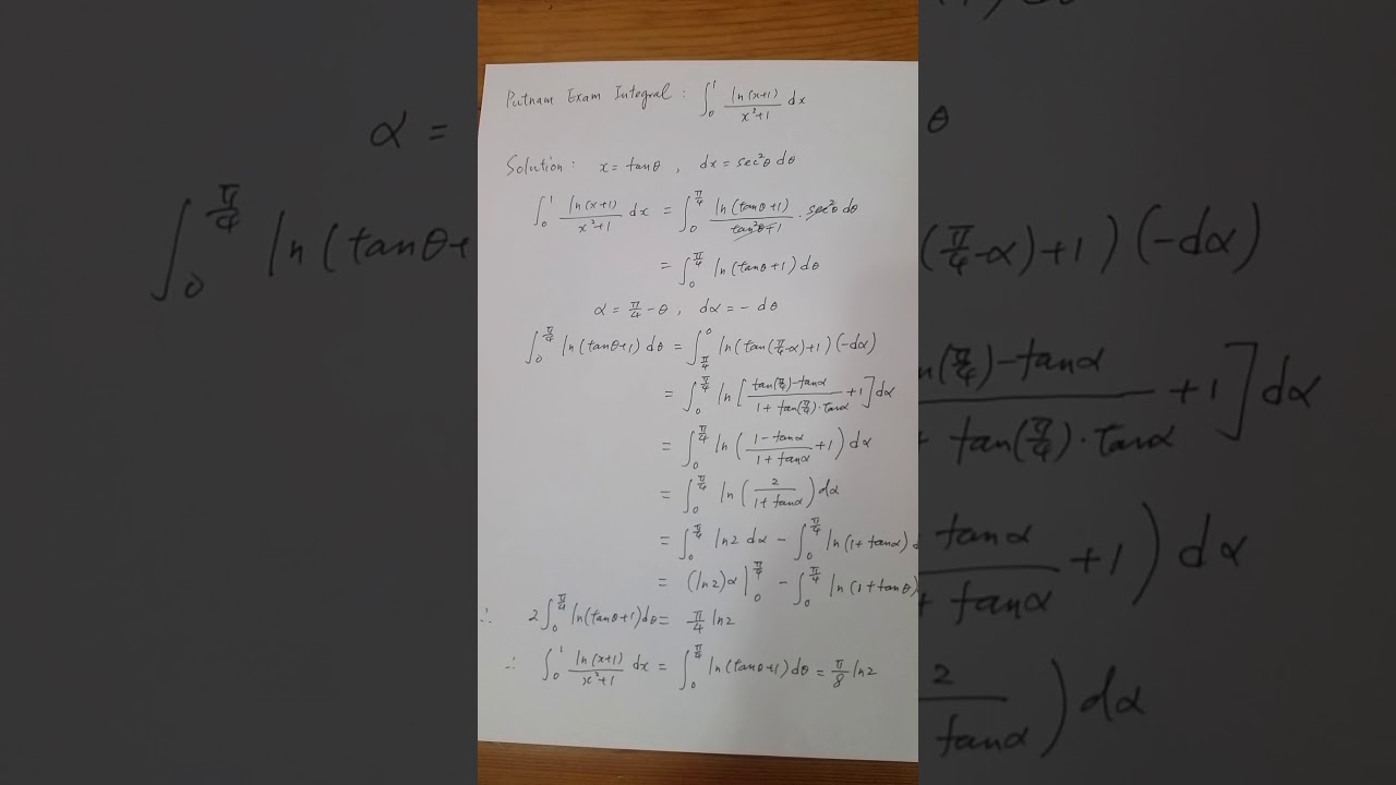 Simple Solution to Putnam exam integral - YouTube