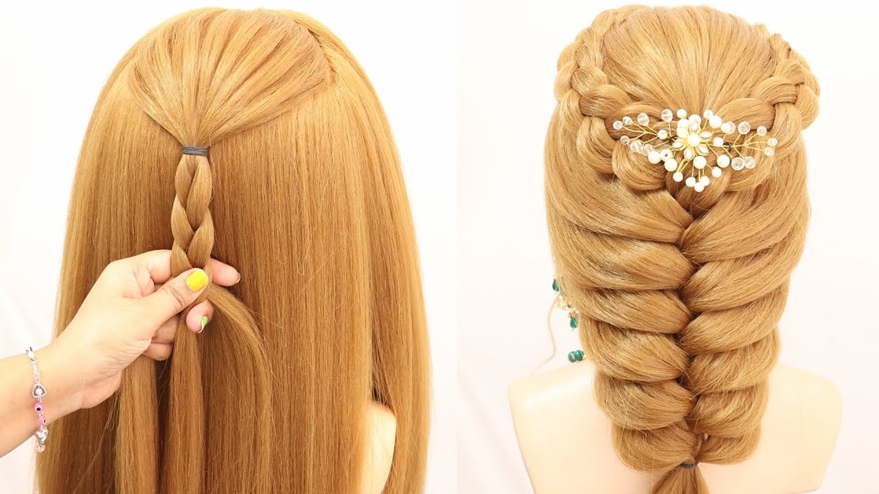 Advance long hair braid hairstyle for wedding & party | Beautiful ...