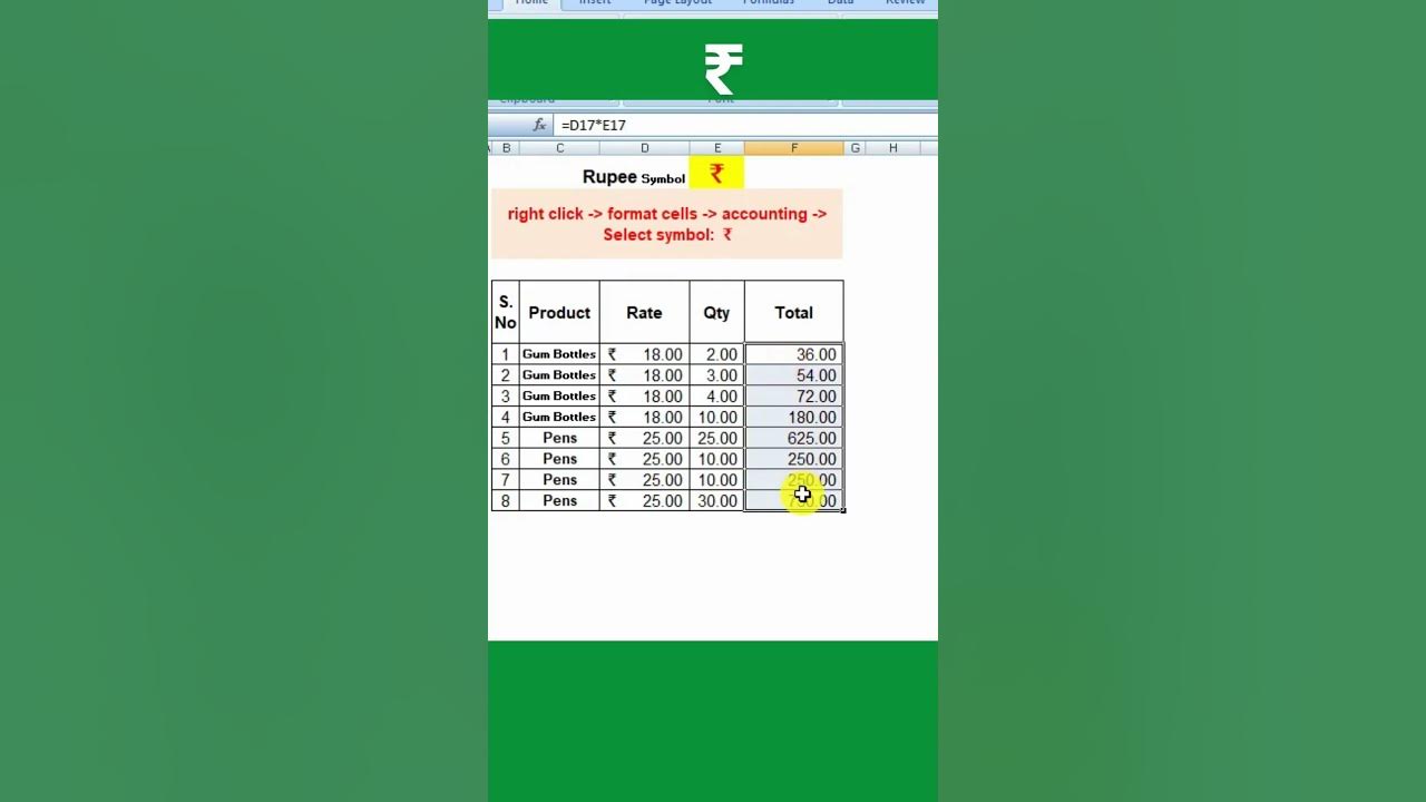 How to add Rupee Symbol (₹) / Excel formulas / Tip of the day/Excel Tutorials - YouTube