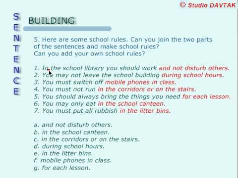 SENTENCE BUILDING 5. Here are some school rules. - YouTube