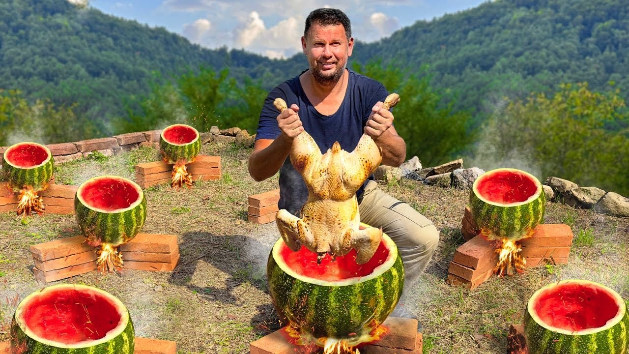 THE SECRET OF WATERMELON JUICE! Chicken baked in watermelon! Amazing ...