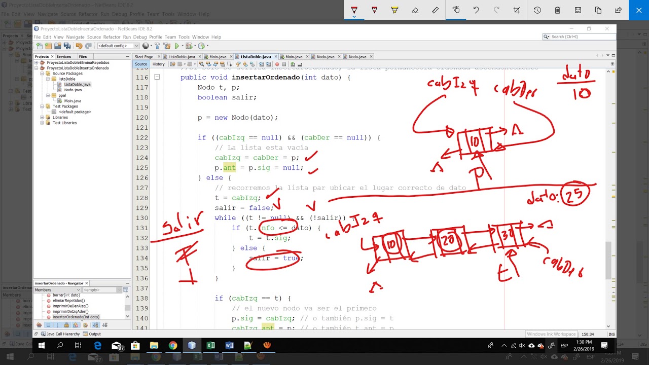 Inserta un nodo en lista doble ordenada en Java - YouTube