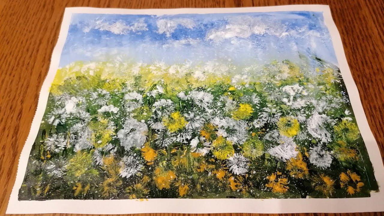 Painting a field of dandelions, how to draw an easy drawing technique ...